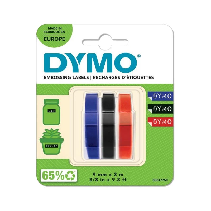 Etiquette DYMO 9mm 3m bleu noir rouge S0847750